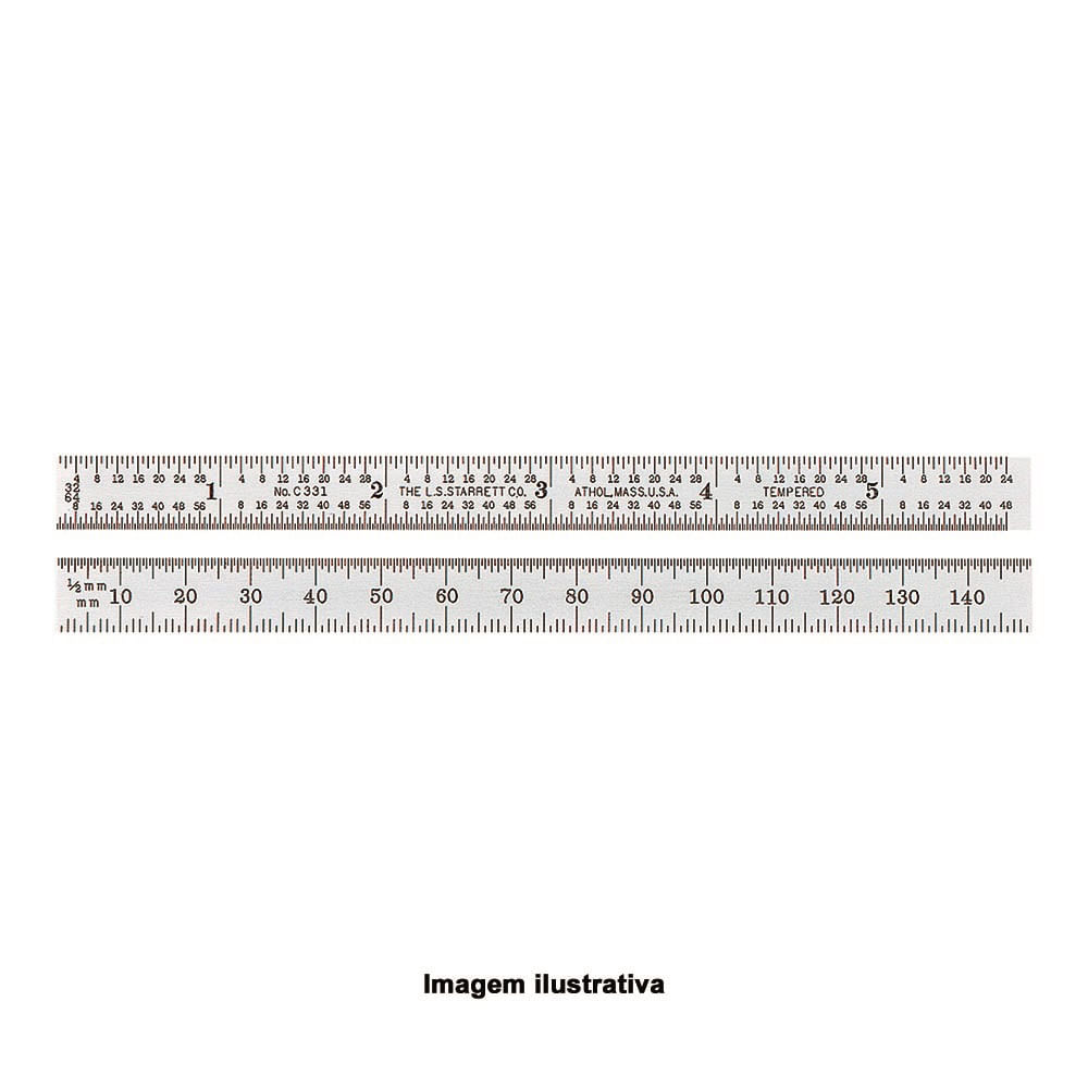 Escala de Aço Fosca Capacidade 300mm Graduação 0,5mm 1/32'' 1mm 1/64 ...