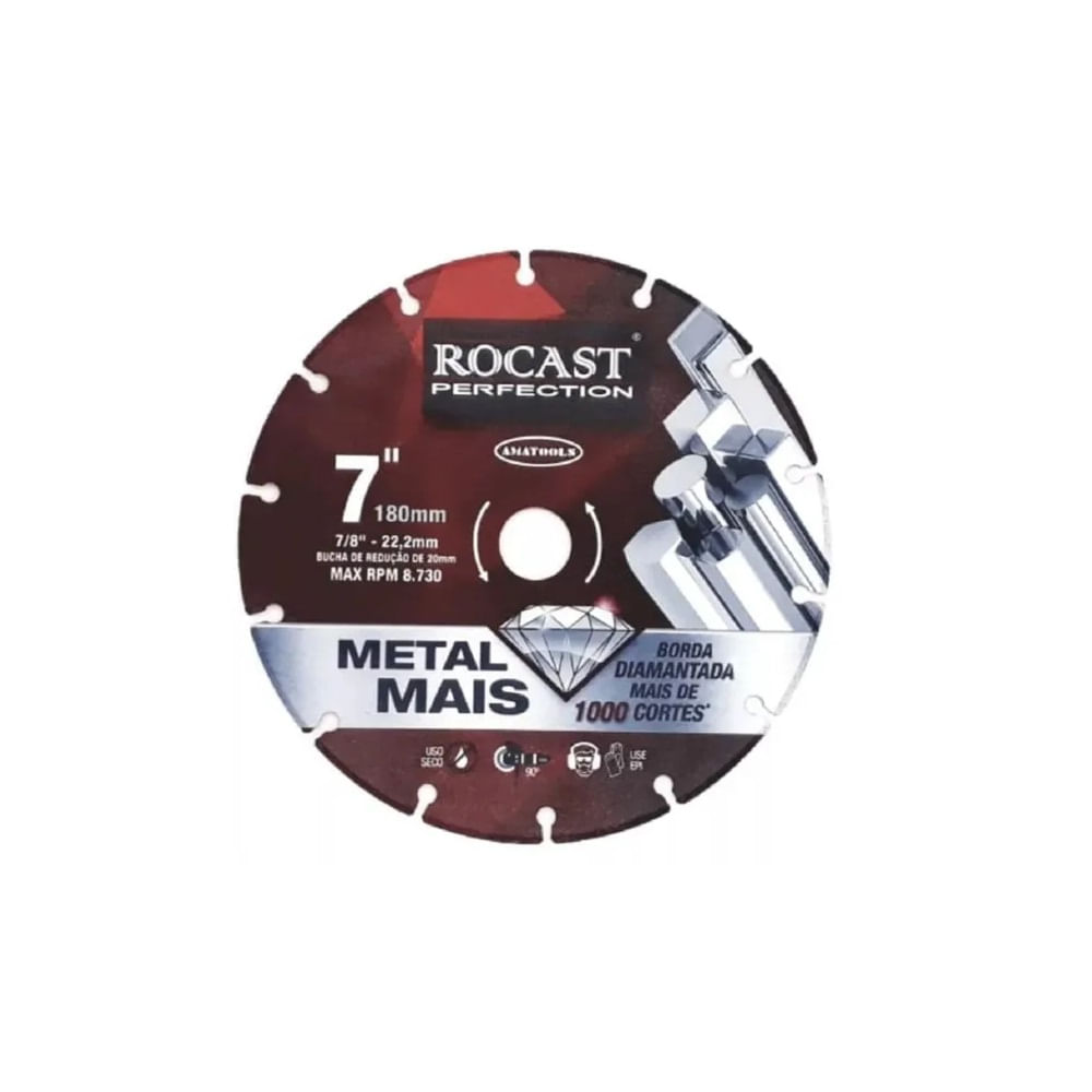 Disco de corte diamantado metal mais 7” – 180 mm Rocast 412,0002 ...